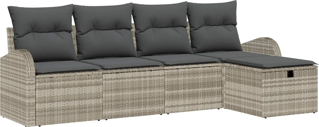 Set pohovek s polštářem s úložištěm Světle šedá polyratan 3359061
