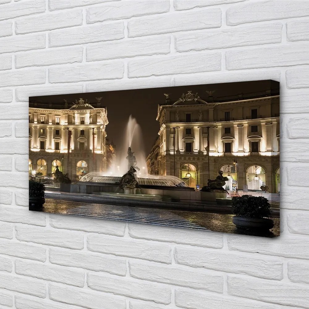 Obrazy na plátně Rome Fountain Square v noci 120x60 cm