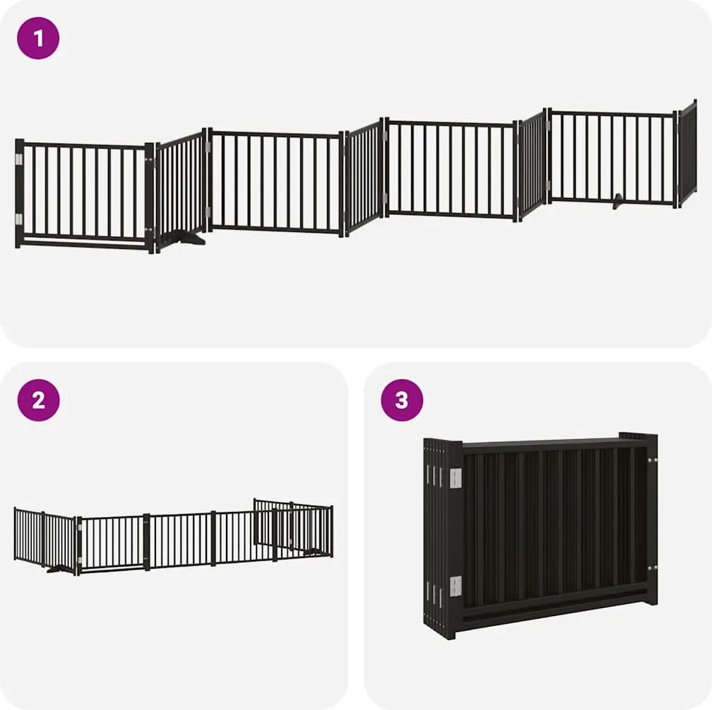 Zábrana pro psy s dvířky skládací 8 panelů černá 640 cm topol 3155738
