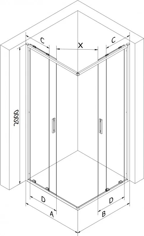Mexen Exo, čtvercový sprchový kout s posuvnými dveřmi 90x90 cm, 6mm čiré sklo, chromový profil, 8111-090-090-01-00