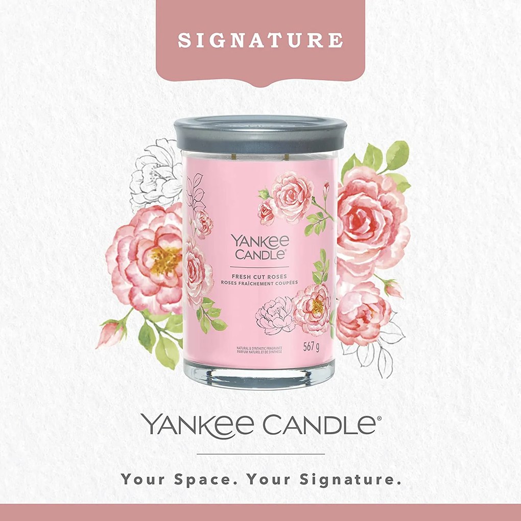 Yankee Candle vonná svíčka Signature Tumbler ve skle velká velká Fresh Cut Roses 567g