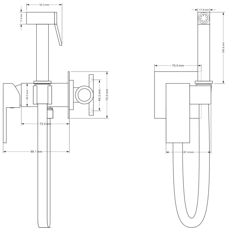 Mexen Cube, podomítková bidetová baterie s ruční sprškou, černá matná, 7599150-70