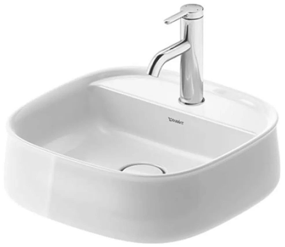 Duravit Zencha - Umyvadlo na desku 42x42 cm, bez přepadu, otvor pro baterii, DuraCeram, WonderGliss, bílá 23744200711