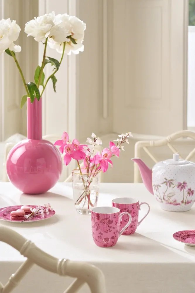 Pip Studio Jolie Flowers sada 2 ks hrnečků 180ml, růžová (dárková sada 2 hrnků z tenkostěnného porcelánu v dárkové krabičce)