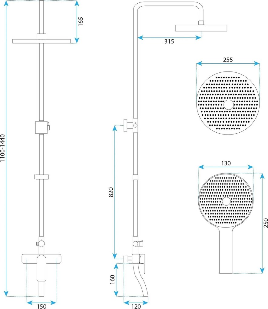 Rea Bloom, sprchová-vanová souprava dešťovou hlavovou a ruční sprchovou hlavicí, zlatá lesklá, REA-P9528
