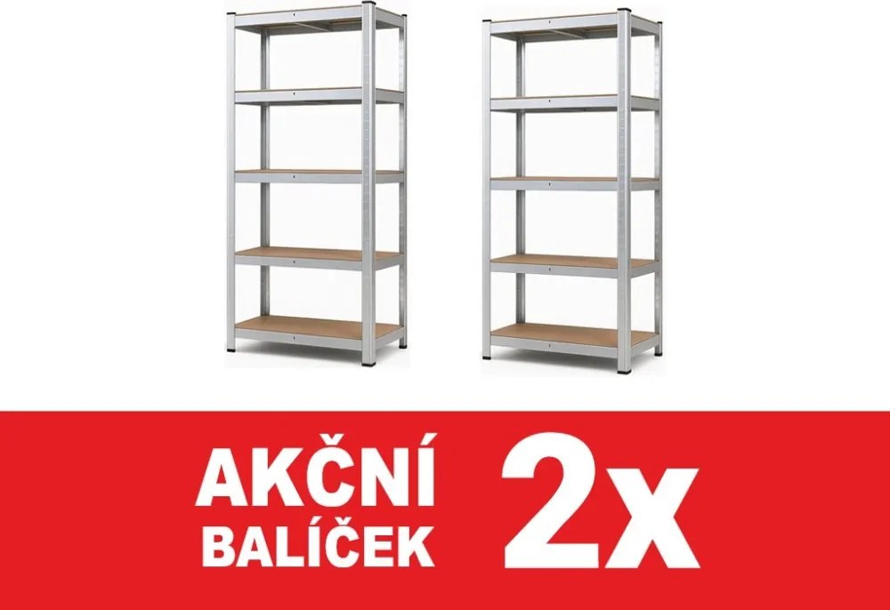 Akce 2x Regál 200x100x40 cm zinkovaný 5-policový, nosnost 875 kg