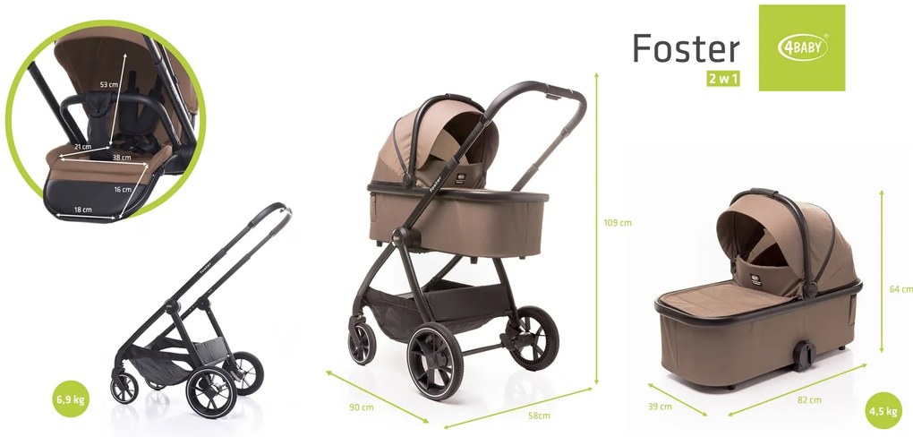 4Baby Kočárek 2v1 FOSTER  mokka