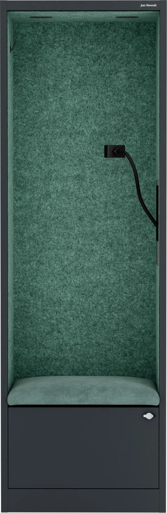 Kancelářská akustická kabina se sedátkem a USB-C portem, korpus antracitový / sedák zelený, 600 mm: SALLY MentalBox