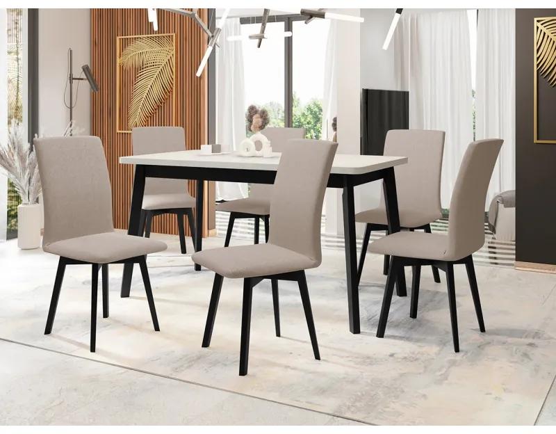 Jídelní jídelní stůl se 6 židlemi AL24, Barva dřeva: bílá-L, Potah: Zetta 297, Barvy nožiček: Bíla