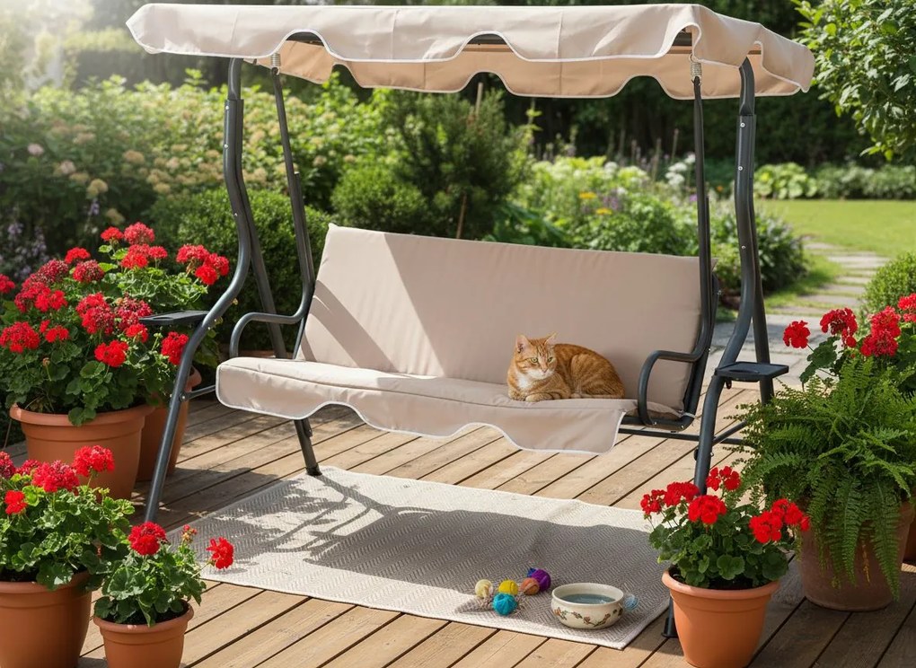 GardenLine Zahradní houpačka s držáky na nápoje KRES 0735 béžová