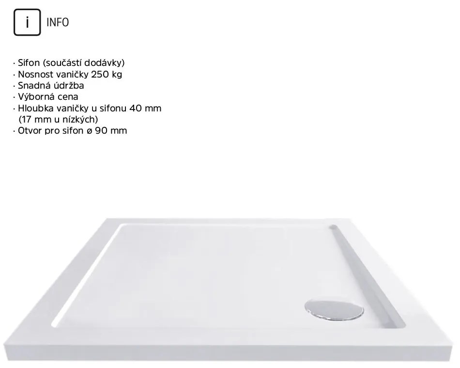 Mereo Mereo, Kora Lite sprchový set: sprchový kout 90x90x185 cm, chrom ALU, sklo čiré, 90 cm, vanička, sifon, CK34123ZN