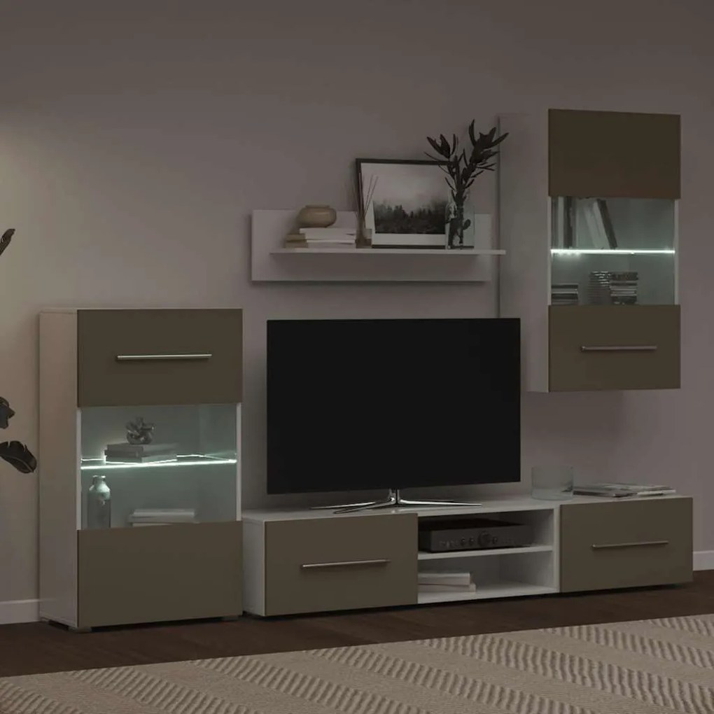 5dílná TV stolky s LED osvětlením kamenná šedá kompozitní dřevo 3324233