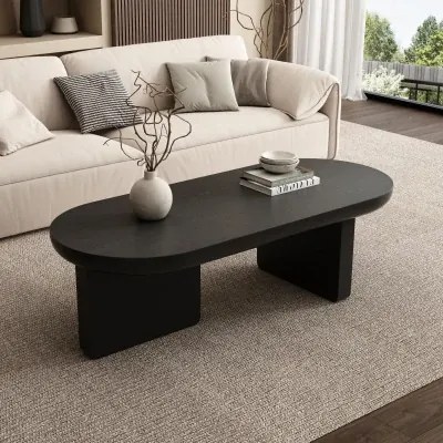 Aosom Moderní minimalistický konferenční stolek s oválnou deskou, dvě čtvercové nohy s protiskluzovými filcovými kluzáky, 119,7x49,8x35,5 cm, černá