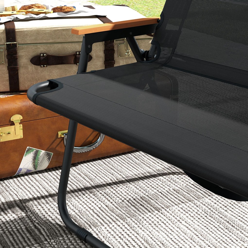 Outsunny Skládací zahradní lavice pro 2 osoby do 220 kg pro kempování Terasa Síťovina černá 108x65x73cm | Aosom.de