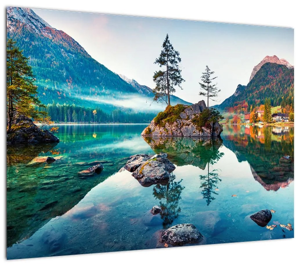 Skleněný obraz - Jezero Hintersee, Bavorské Alpy, Rakousko (70x50 cm)