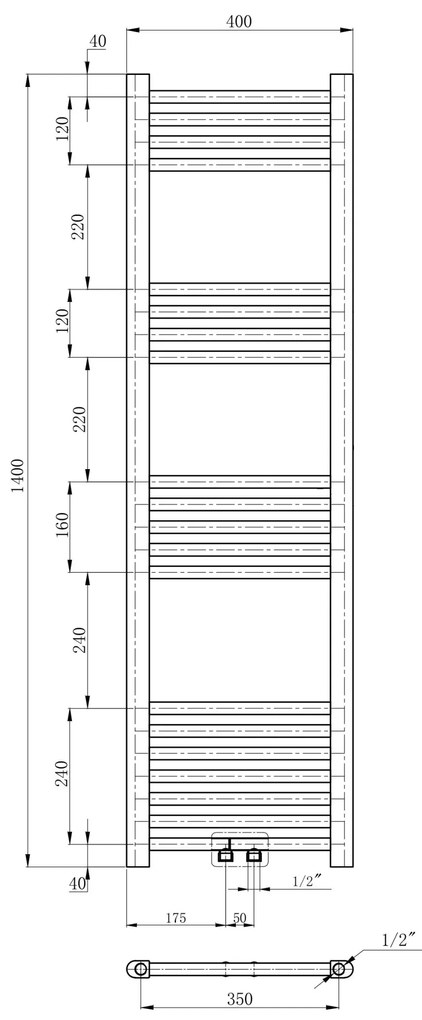 Erga Simple, topné těleso 1400x400 mm, 469 W, černá, ERG-LAV-SIMP-14040-BK