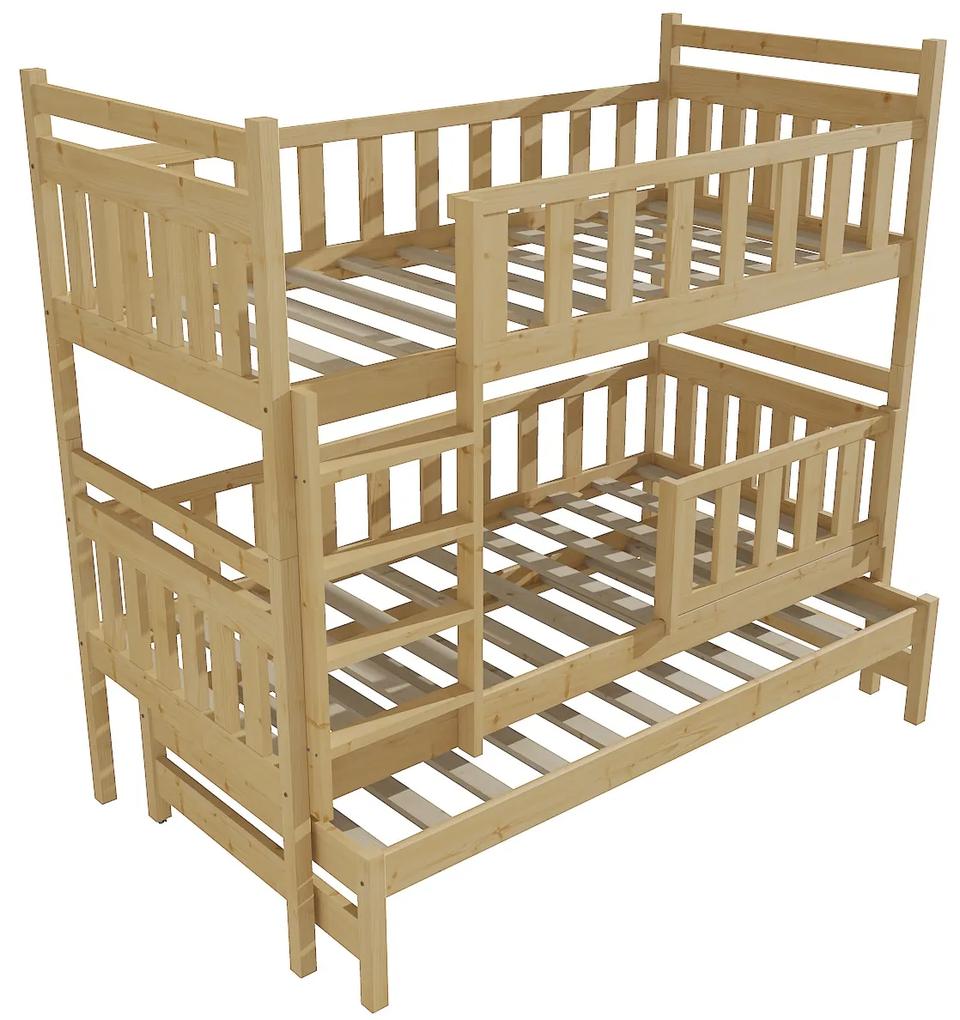 Vomaks Patrová postel s výsuvnou přistýlkou PPV 008 se zábranou Rozměr: 80 x 200 cm, Barva: surové dřevo, Prostor mezi lůžky: 80 cm
