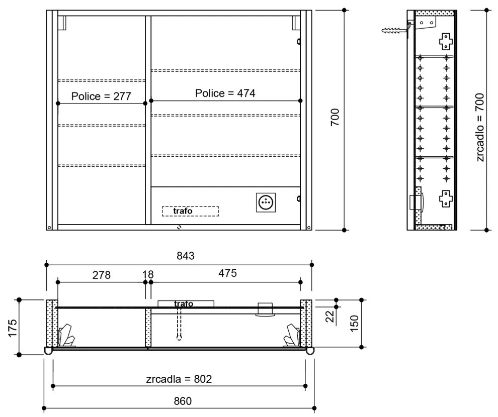 Sapho ALIX galerka s LED osvětlením 86x70x17,5cm, borovice rustik AX186-0016