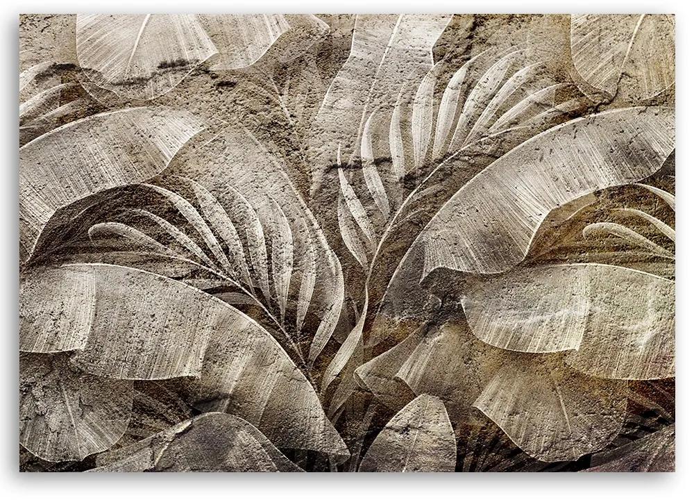 Obraz na plátně, Palmová džungle listy na imitaci betonu - 100x70 cm