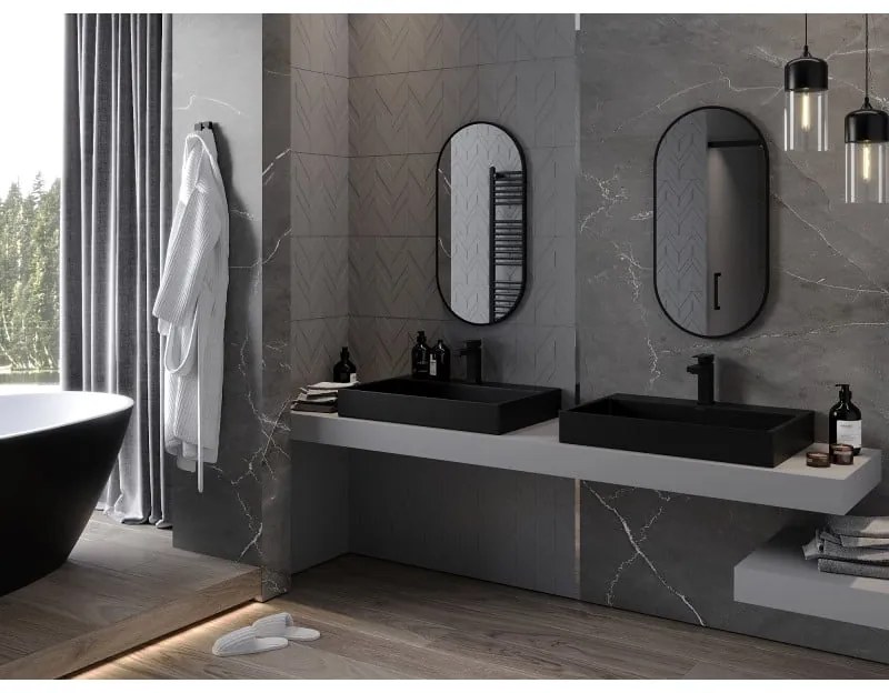 Mexen Loft, oválné koupelnové zrcadlo 80 x 40 cm, barva rámu černá matná, 9851-080-040-000-70