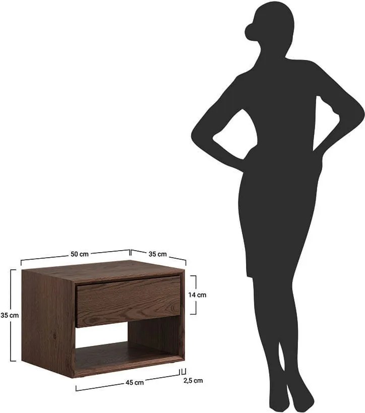 KATMANDU Adria noční stolek, dub, barva tabák, 50x35x35 cm