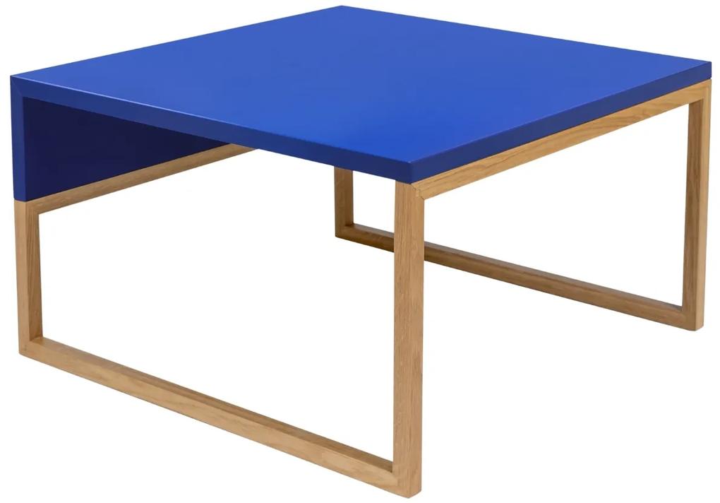 OnaDnes -20% Modrý konferenční stolek Woodman Cubis s dubovou podnoží 60 x 50 cm