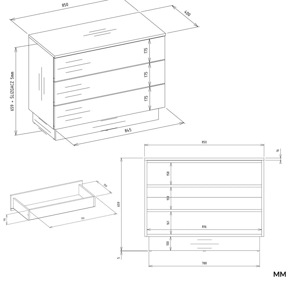Komoda AMBER 3S kašmír