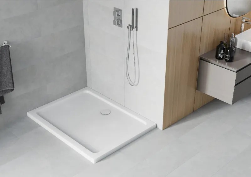 Mexen SLIM - Obdélníková sprchová vanička 110x70x5cm + chromový sifon, bílá, 40107011