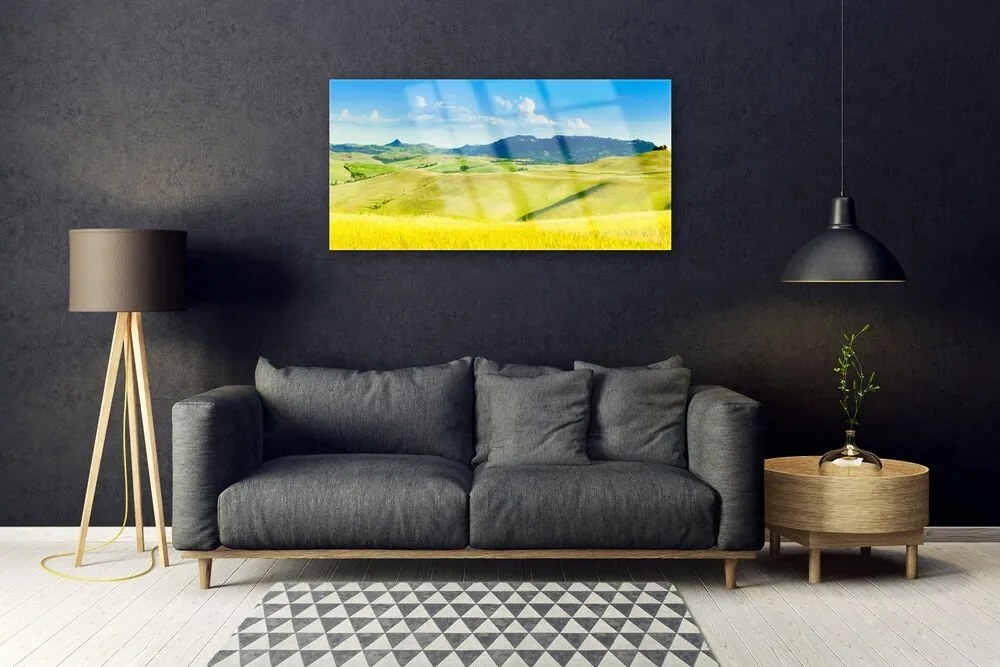 akrylový obraz Vesnice Hory Krajina 100x50 cm