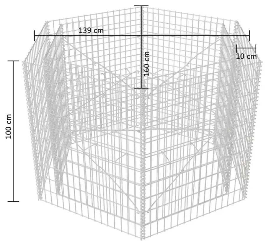 vidaXL Marketos Šestihranný gabionový vyvýšený záhon 160 x 140 x 100 cm