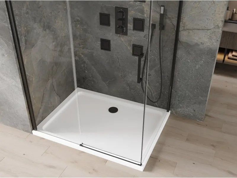 Mexen Omega posuvná sprchová kabina 120 x 90 cm, transparentní, černá + vanička Flat, bílá - 825-120-090-70-00-4010B