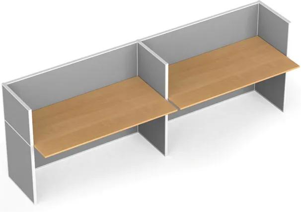 B2B Partner Rovný kancelářský stůl PRIMO s paravany, 2 místa, nástěnka, bříza