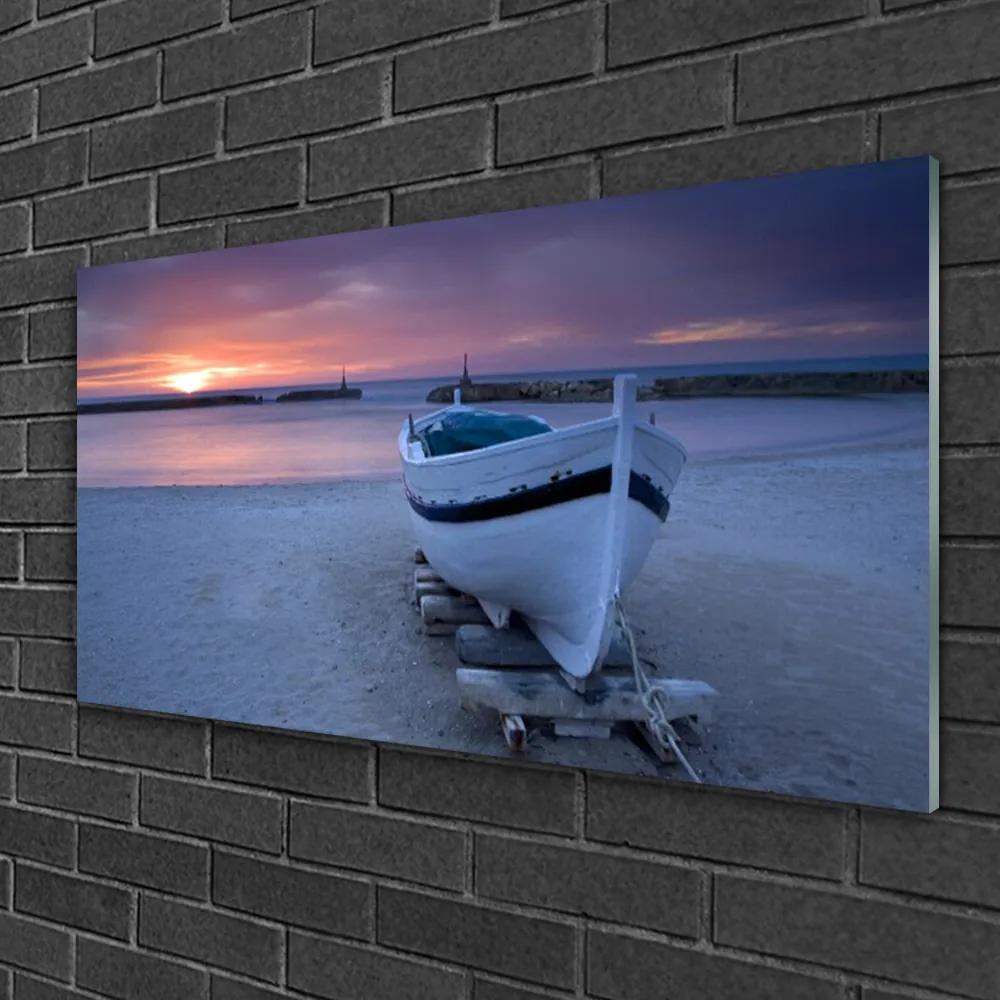 Obraz na skle Loďka Pláž Slunce Krajina 140x70 cm