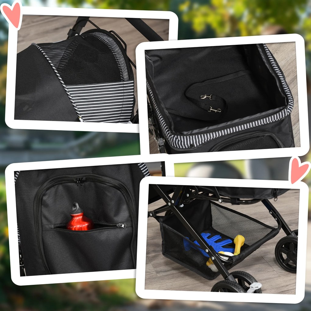 PawHut Dog Buggy Kočárek pro psy a kočky Kočárek pro kočky Oxford Black 76,5 x 52 x 95 cm