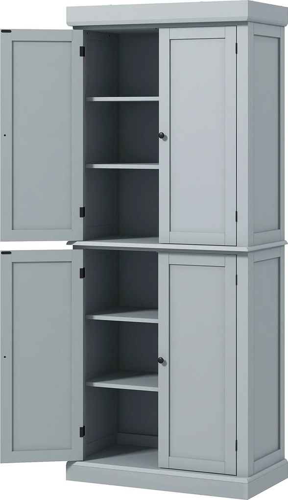 HOMCOM Kuchyňský Skříňový Buffet Skladovací Skříň Moderní Styl s Nastavitelnými Policemi pro Jídelnu a Obývací Pokoj, 76 x 40,5 x 184 cm, Šedá