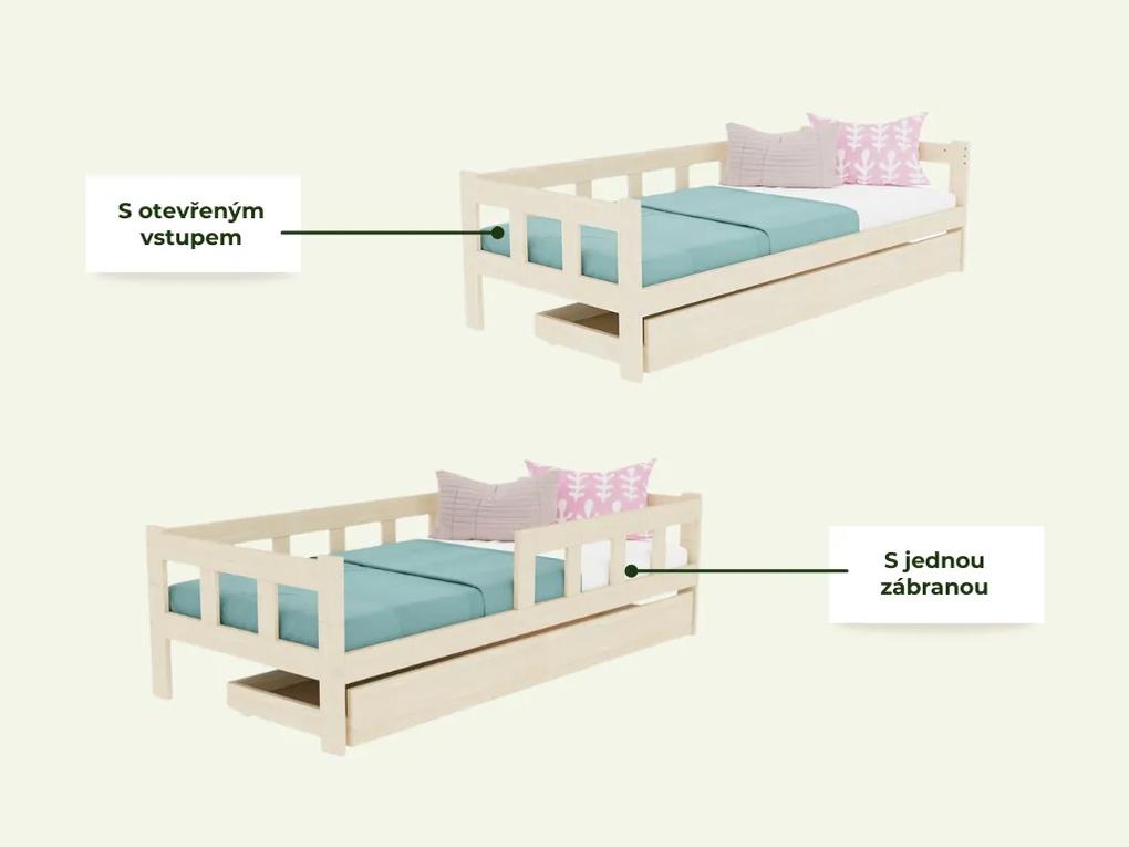 Benlemi Dřevěná jednolůžková postel FENCE 4v1 se zábranou a úložným šuplíkem Zvolte barvu: Béžová, Zvolte rozměr: 120x200 cm, Zvolte zábranu: S jednou zábranou