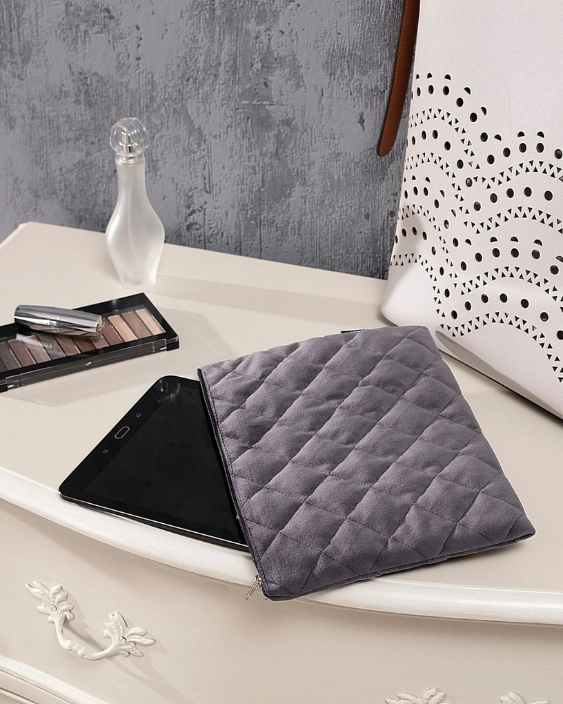 Pouzdro na tablet Velvet barva šedá látka lesklé, sametová