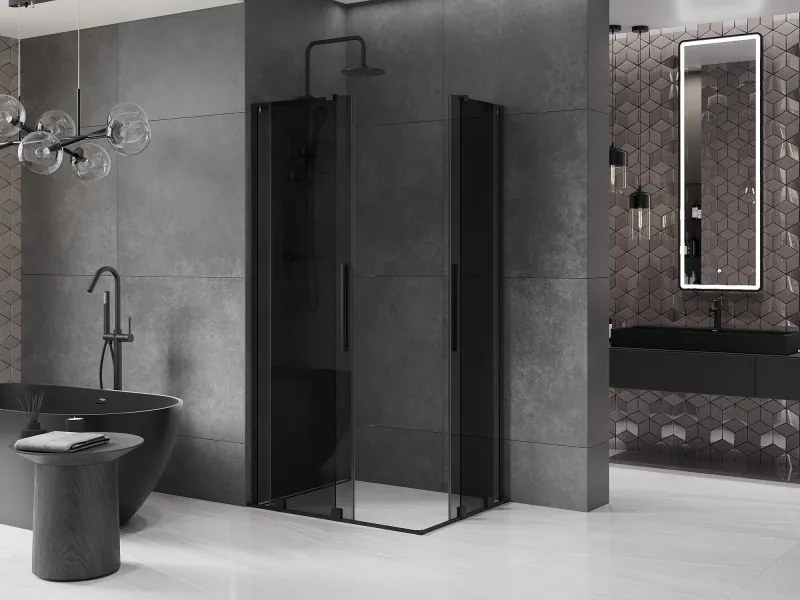 Mexen Velar L Duo, sprchový kout s posuvnými dveřmi 90 x 80 cm, 8mm šedé sklo, černá matná, 871-090-080-02-43-70