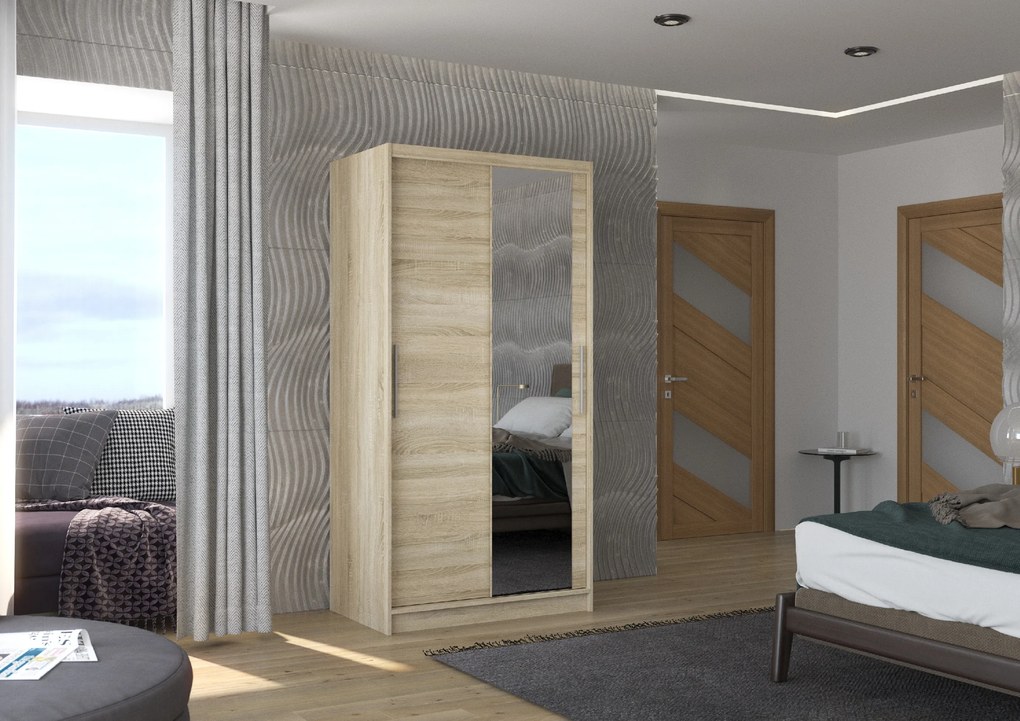 ADRK Furniture Posuvná skříň se zrcadlem BAROS 100 ADRK-SW-BAR-S-100