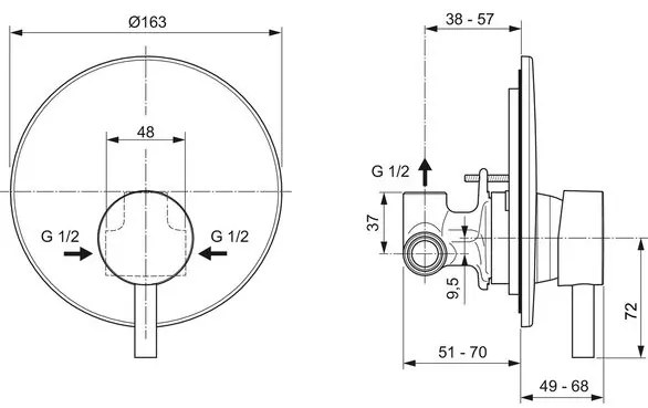 Ideal Standard Ceraline Sprchová podomítková baterie, bez tělesa, černá mat BD138XG