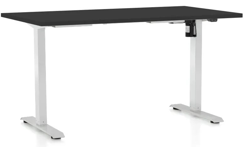 Výškově nastavitelný stůl OfficeTech A, 140 x 80 cm, bílá podnož, černá
