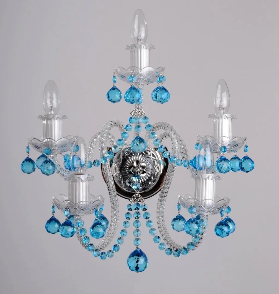 5 Arms Crystal wall light with Aquamarine blue cut crystal balls