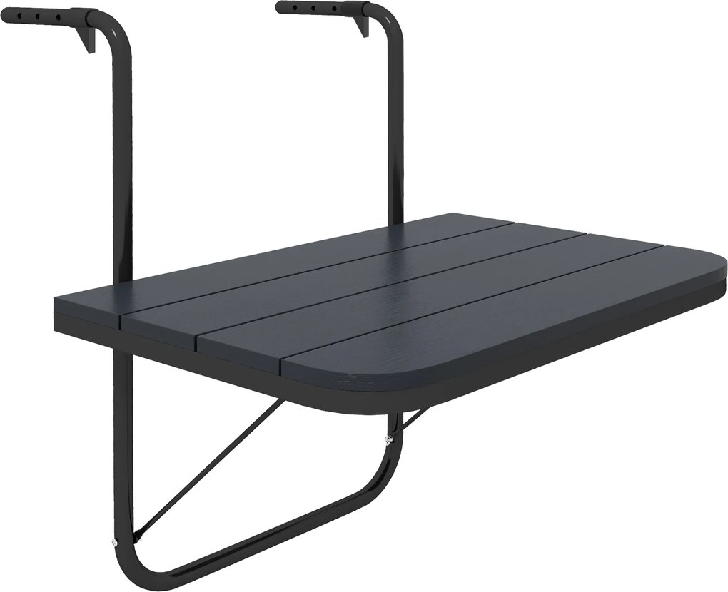 Balkonový stolek Outsunny k zavěšení, nosnost až 25 kg, skládací balkonový stolek, výškově nastavitelný ve 4 směrech, hliník, 60 x 40 cm, černý | Aos…