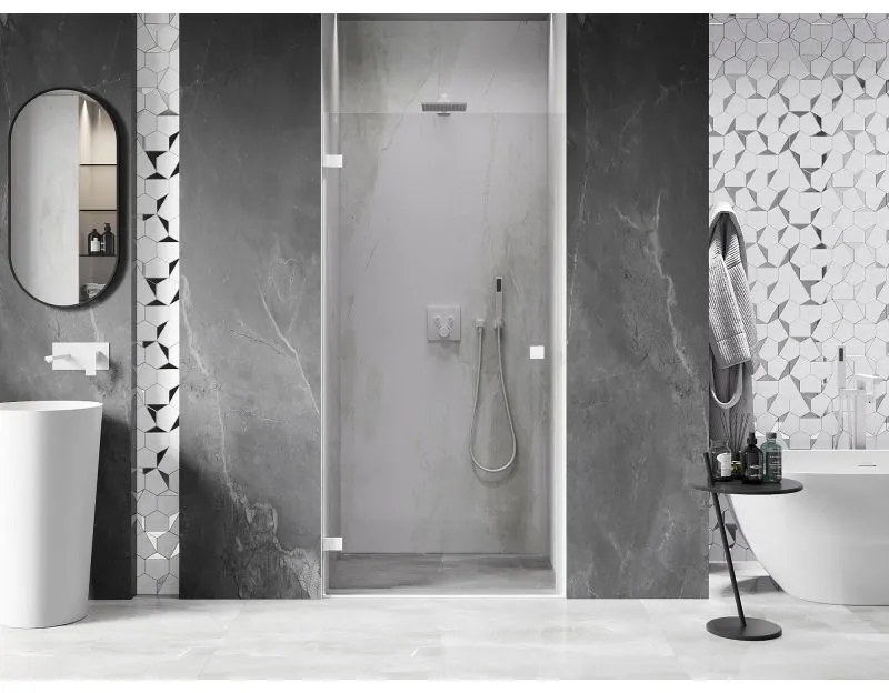 Mexen, Mexen Lunar-B výklopné sprchové dveře levé 85 cm, transparentní, bílé - 832-085-000-20-00-L