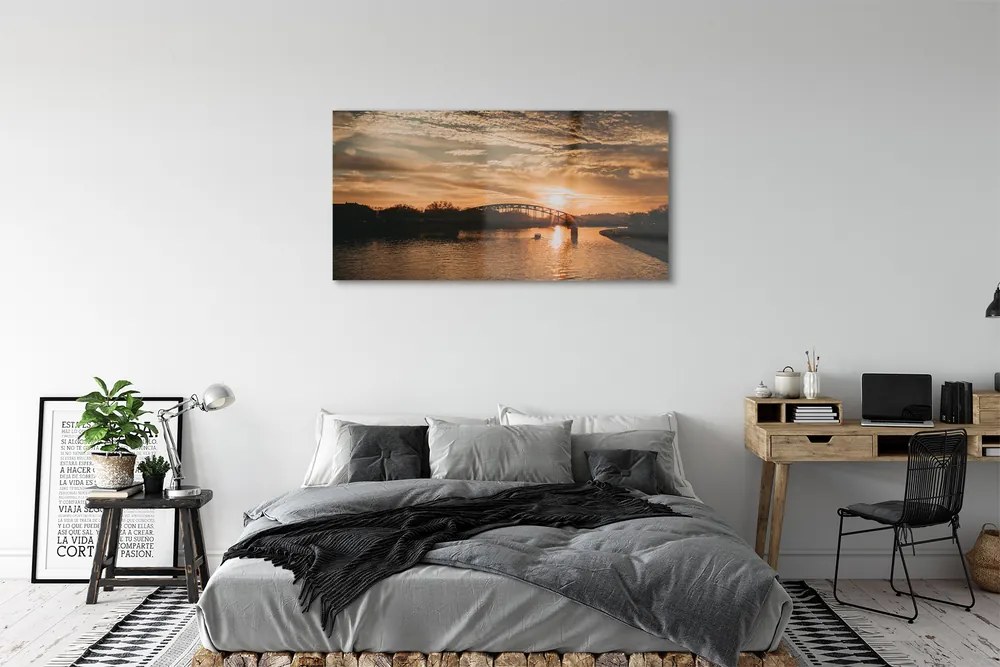 akrylový obraz Krakow river bridge sunset 125x50 cm