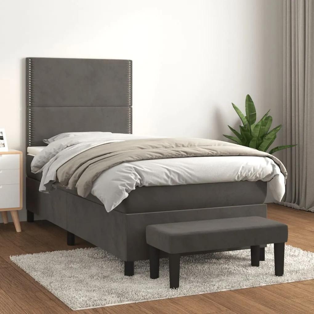 Box spring postel s matrací tmavě šedá 90x200 cm samet,  3137762