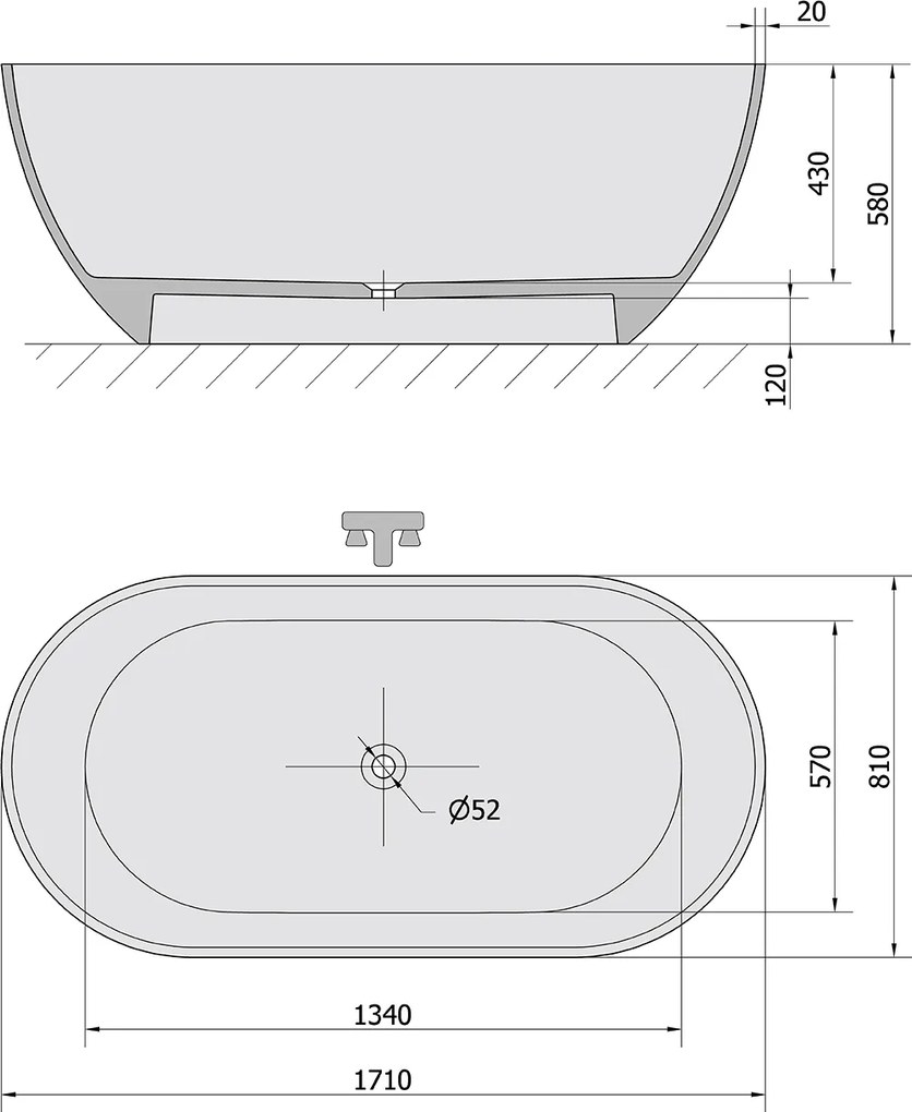 Polysan REDUTA volně stojící vana litý mramor 171 x 81 x 58 cm bílá 71842