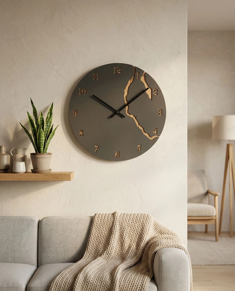 dřevo života Nástěnné hodiny ŘEKA Zvolte barvu dekoru: Horský dub-Wenge, Zvolte velikost hodin (cm): 40x40, Barva ručiček: Černé
