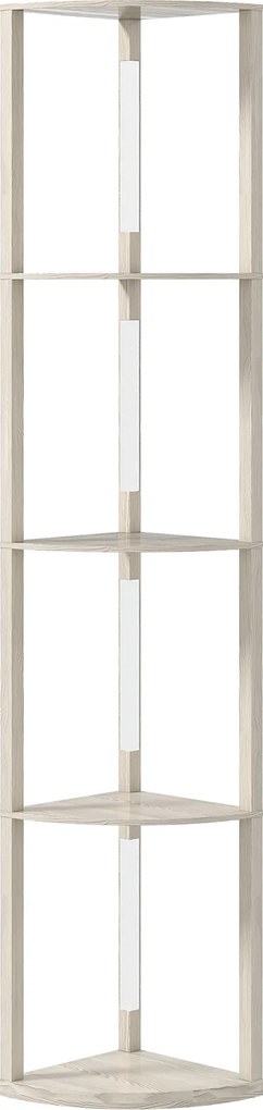 HOMCOM LED stojací lampa, rohový regál, stmívatelná, 4 police, teplé bílé světlo, 41x30x164 cm, dub