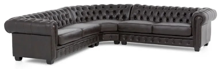 furniture-nabytek.cz - Masivní rohová sedací souprava Chesterfield III z pravé kůže, hnědá